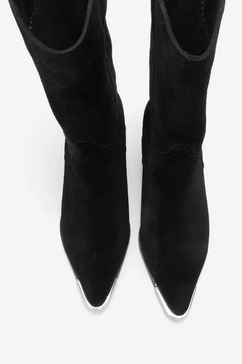 FOREVER & ALWAYS SHOES Leather Western Boots - Black Suede