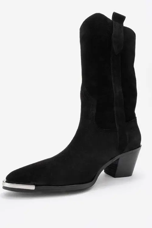 FOREVER & ALWAYS SHOES Leather Western Boots - Black Suede