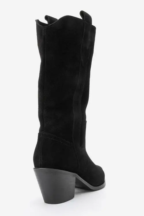 FOREVER & ALWAYS SHOES Leather Western Boots - Black Suede