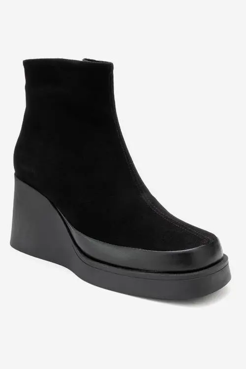 FOREVER & ALWAYS SHOES Livia Leather Wedge Ankle Boots - Black