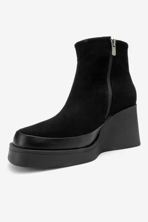 FOREVER & ALWAYS SHOES Livia Leather Wedge Ankle Boots - Black
