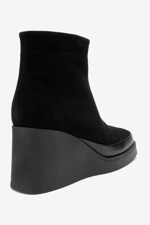 FOREVER & ALWAYS SHOES Livia Leather Wedge Ankle Boots - Black