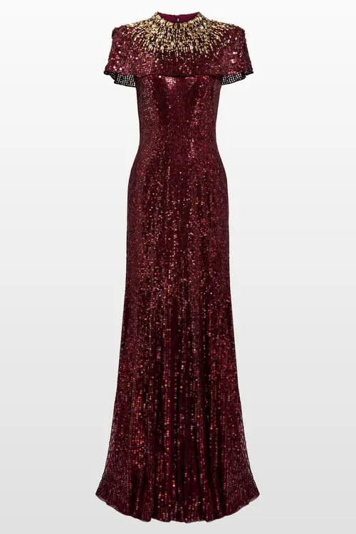 Jenny Packham Sequin-embellished Gown - Cardinal