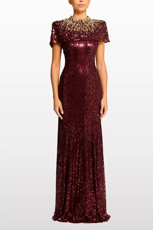 Jenny Packham Sequin-embellished Gown - Cardinal