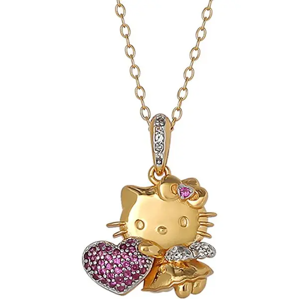 HELLO KITTY 925 Sapphire Pendant - Gold/pink