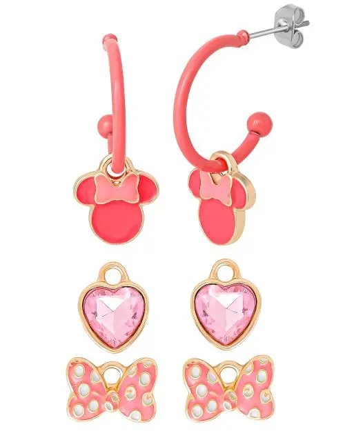Disney Minnie Mouse Bow Charm Hoop Earring Set - Pink