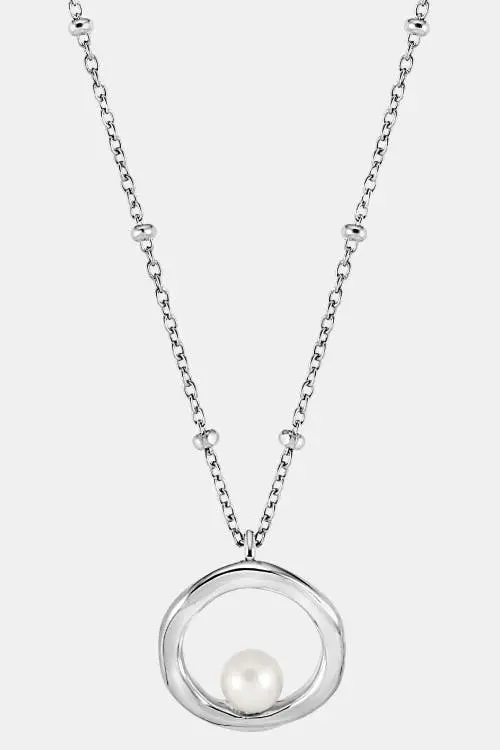 DOWER & HALL Open Circle & White Pearl Waterfall Pendant - Sterling Silver