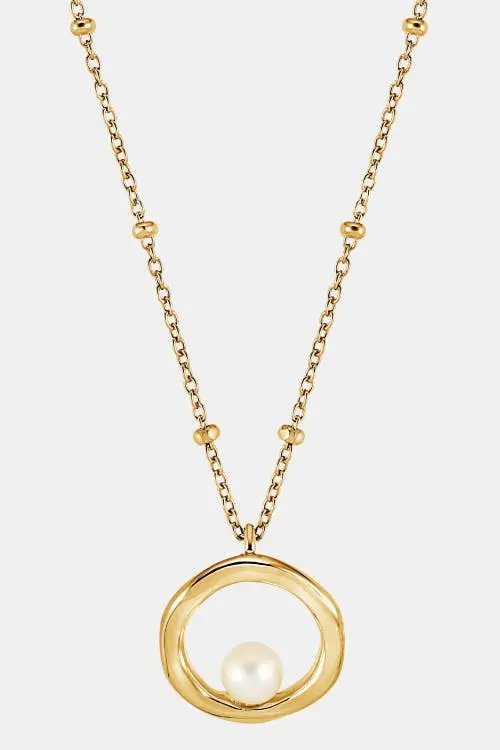 DOWER & HALL Open Circle & White Pearl Waterfall Pendant - Yellow Gold Vermeil