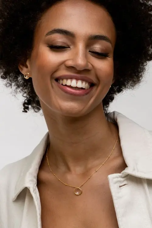 DOWER & HALL Open Circle & White Pearl Waterfall Pendant - Yellow Gold Vermeil