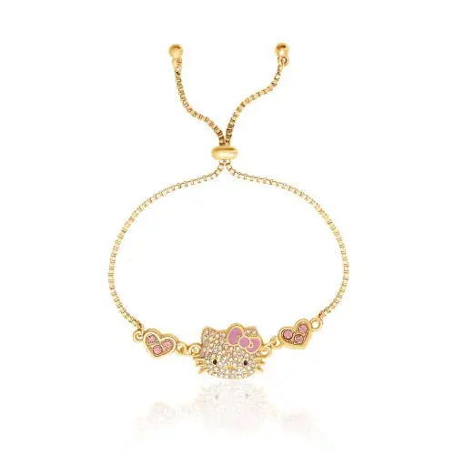 HELLO KITTY Adjustable Bracelet With Pave Bow & Crystals - Gold Tone