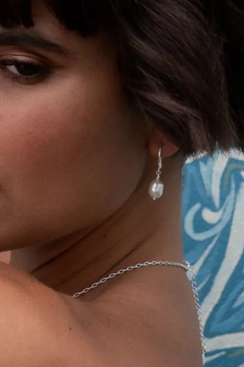 DOWER & HALL White Baroque Pearl Earrings - Sterling Silver