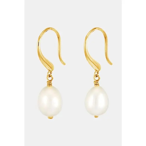 DOWER & HALL White Baroque Pearl Earrings - Yellow Gold Vermeil