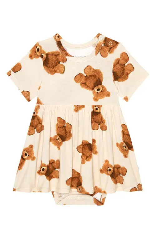 POSH PEANUT Bear Print Twirl Skirted Bodysuit - Beige