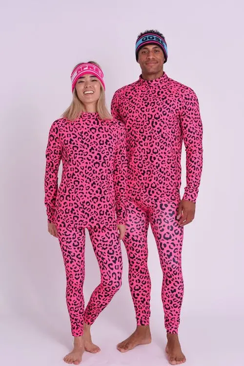 OOSC Baselayer Pants In Hotel California Pink Leopard Print - Multi-colour