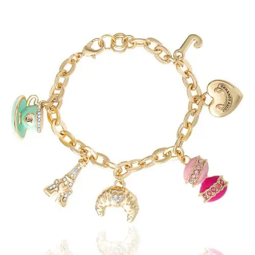 Juicy Couture Paris Travel Charm Link Bracelet - Gold Tone