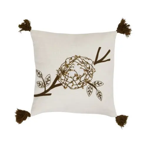 STORIED HOME Embroidered Pillow - Brown