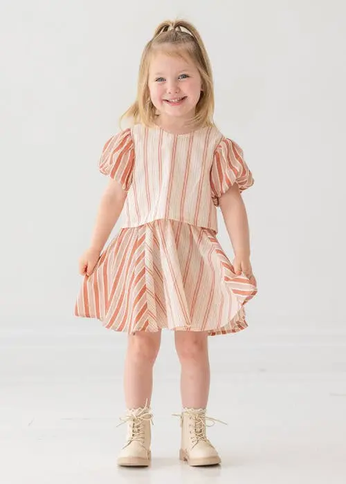 MABEL + HONEY Striped Dress With Puff Sleeves