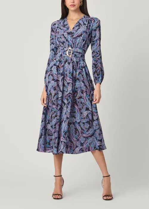 Shoshanna Paisley Print Crepe De Chine Dress - Violet Multi