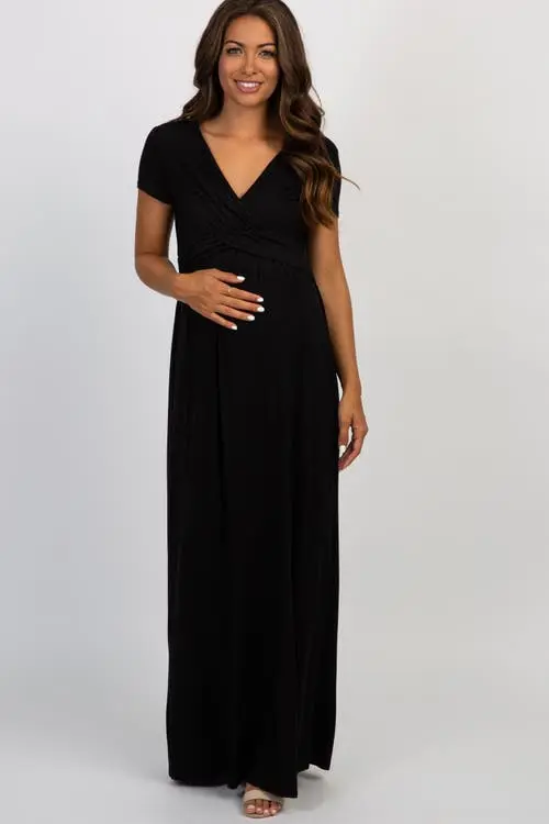 PINKBLUSH Draped Nursing Maxi Dress - Black