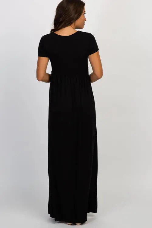 PINKBLUSH Draped Maternity/nursing Maxi Dress - Black