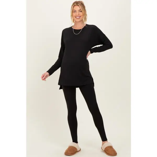 PINKBLUSH Brushed Knit Oversized Top And Legging Set - Black