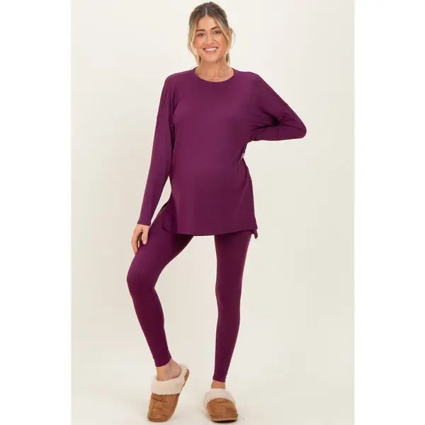 PINKBLUSH Brushed Knit Oversized Top And Legging Set - Plum