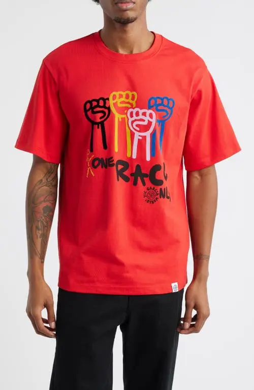 VIC GARCIA WORLD Human Race Cotton Graphic T-shirt - Poppy Red