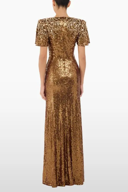 Jenny Packham Manon Sequin-embellished Gown - Bronze