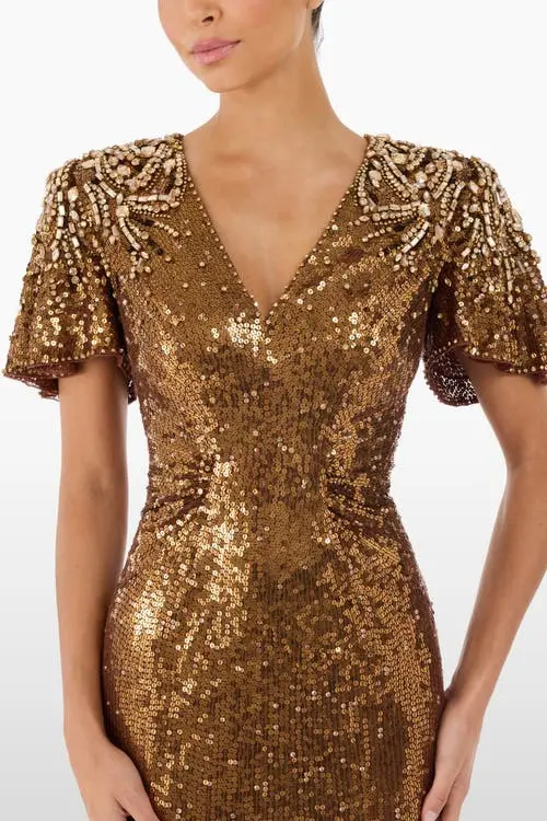 Jenny Packham Manon Sequin-embellished Gown - Bronze