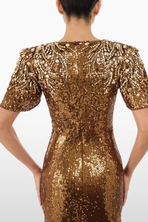 Jenny Packham Manon Sequin-embellished Gown - Bronze