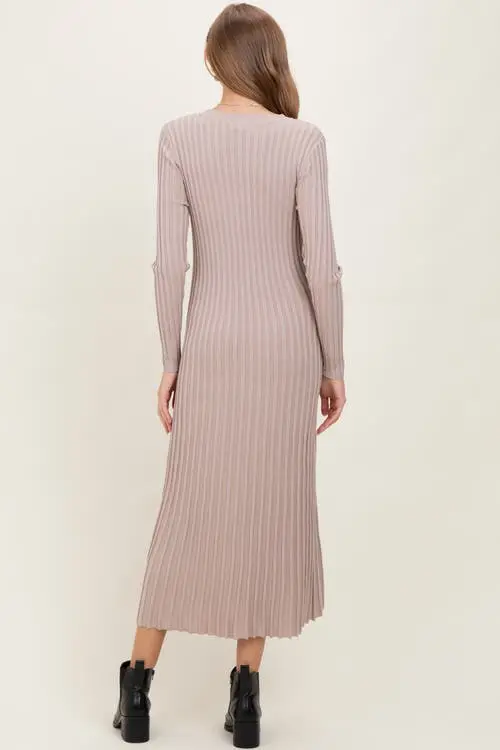 PINKBLUSH Ribbed Long Sleeve Sweater Midi Dress - Beige