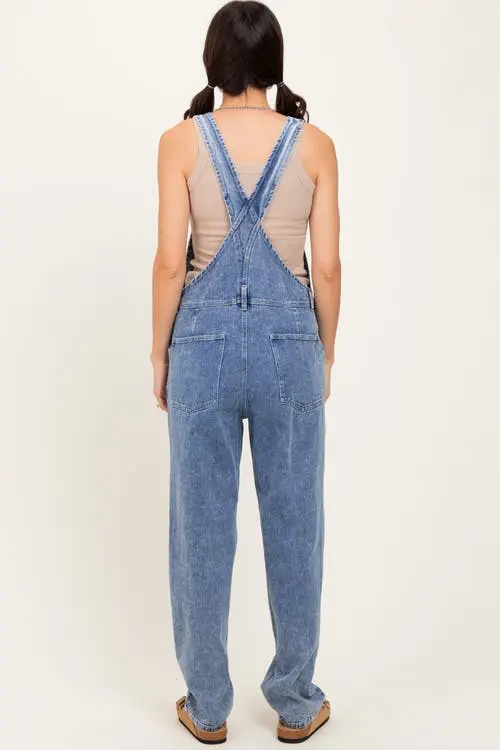 PINKBLUSH Wash Rolled Cuff Denim Overalls - Light Blue