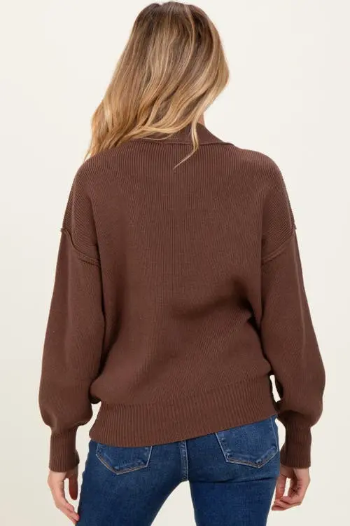 PINKBLUSH Wide Neck Drop Shoulder Sweater - Brown