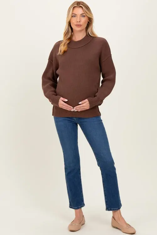 PINKBLUSH Wide Neck Drop Shoulder Sweater - Brown