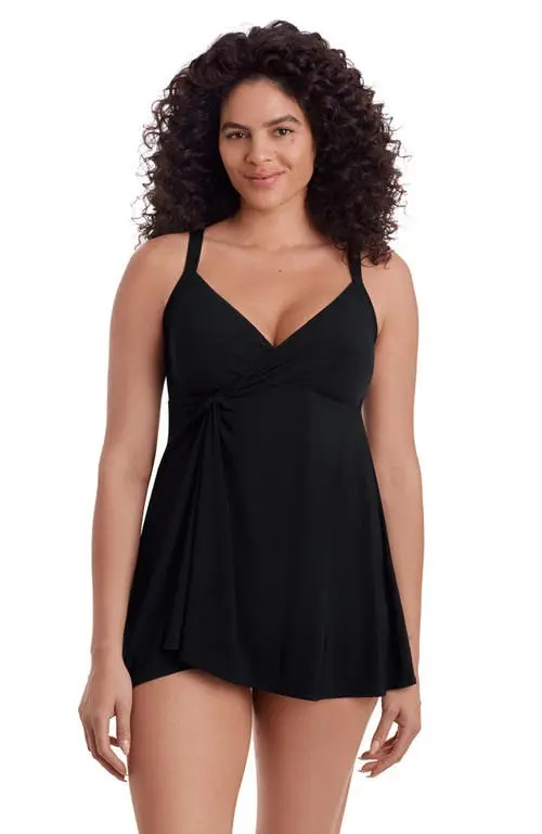 LONGITUDE Twist Front Long Torso Swim Dress - Black