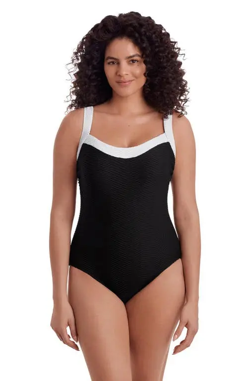 LONGITUDE Sweetheart Inset Tank Long Torso One-piece Swimsuit - Texture Luxe
