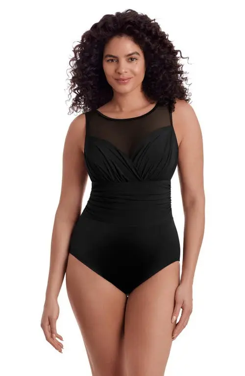 LONGITUDE Scoopback Mesh Highneck One-piece Swimsuit - Black