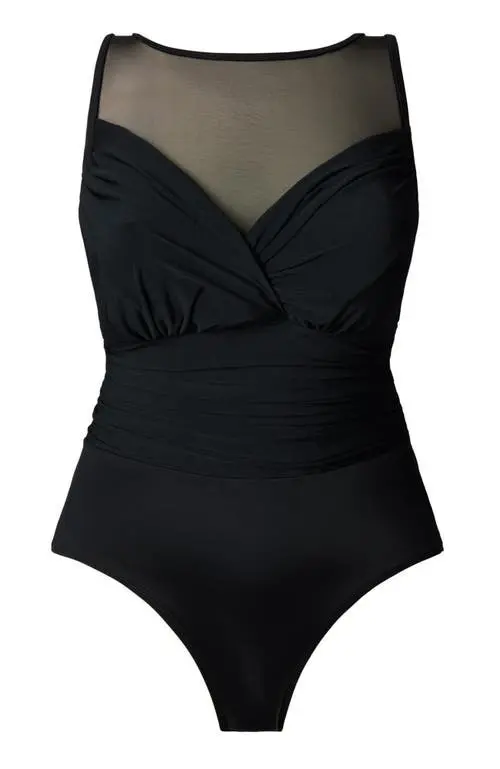 LONGITUDE Scoopback Mesh Highneck One-piece Swimsuit