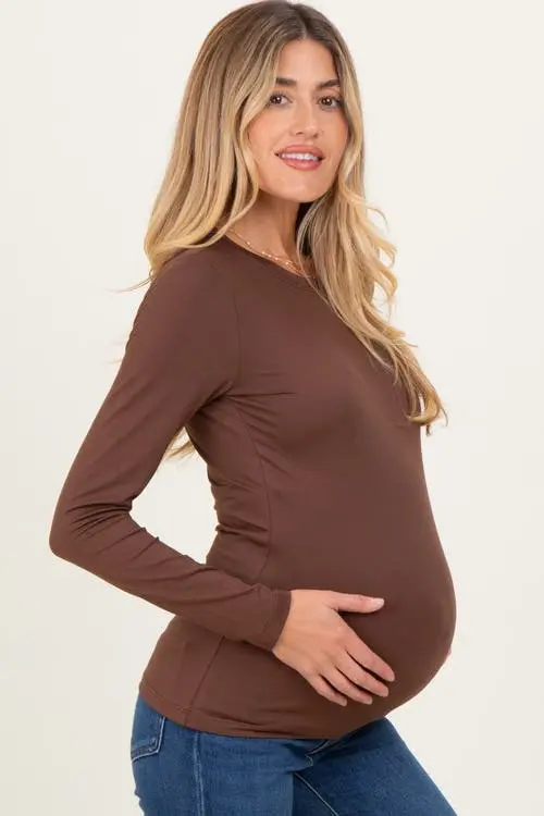 PINKBLUSH Long Sleeve Maternity Top - Taupe