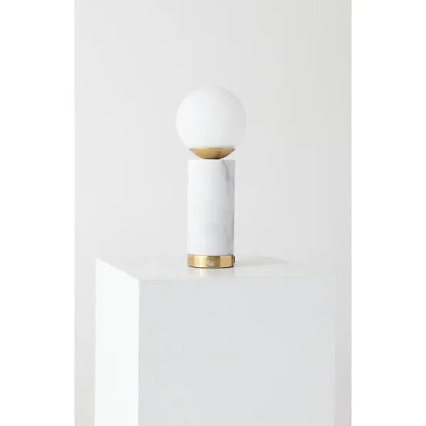 BRIGHTECH Aspen 14.5" Frosted Glass Orb And Marble Led Table Lamp With Usb Charging Port And 3-way Dimmer - Natural Stone White