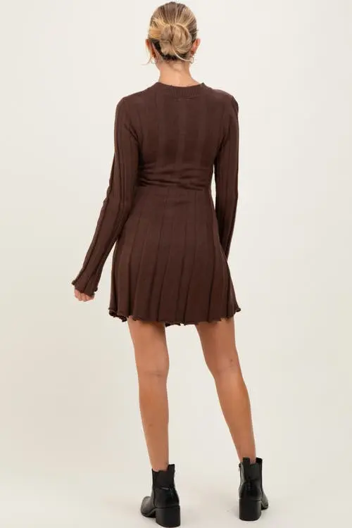 PINKBLUSH Wide Rib Maternity Mini Sweater Dress - Brown