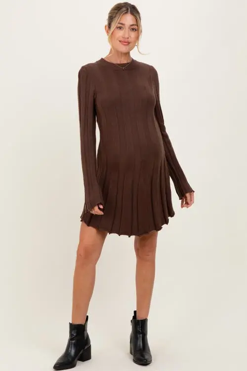 PINKBLUSH Wide Rib Maternity Mini Sweater Dress - Brown