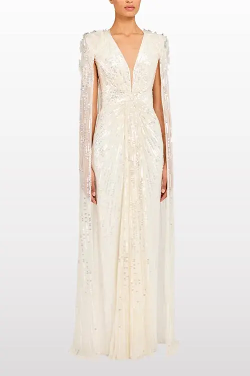 Jenny Packham Sequin-embellished Maxi Dress - Vanilla