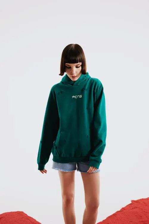 PCFG Cotton Distressed Hoodie - Green