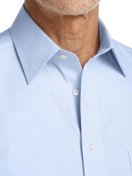 PAUL FREDRICK Non-iron Cotton Pinpoint Solid Point Collar Dress Shirt - Blue