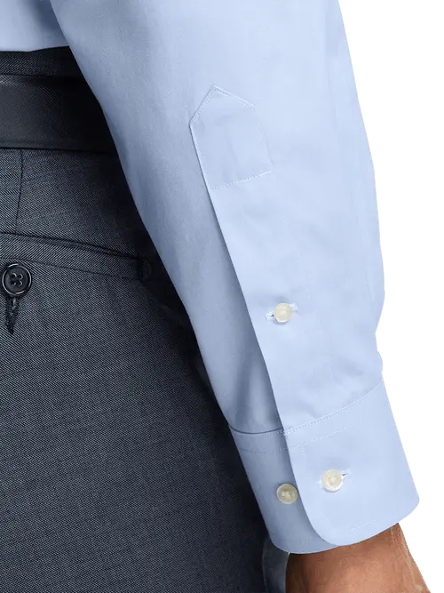 PAUL FREDRICK Non-iron Cotton Pinpoint Solid Point Collar Dress Shirt - Blue