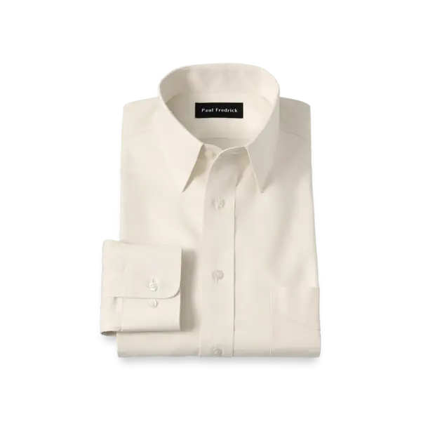 PAUL FREDRICK Non-iron Cotton Pinpoint Solid Point Collar Dress Shirt - Ecru