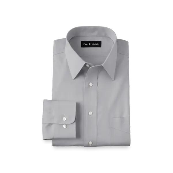 PAUL FREDRICK Non-iron Cotton Pinpoint Solid Point Collar Dress Shirt - Grey