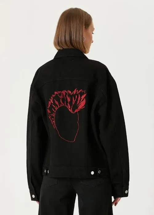 PCFG Embroidered Denim Jacket - Black