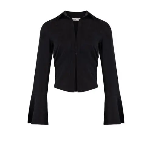 PCFG Fitted V-neck Shirt With Waist Slit - Black